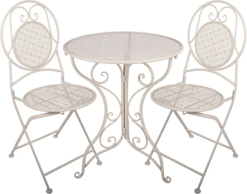 Béžový zahradní kovový Bistro set stůl a 2 židle - Ø 60*74 / 50*40*92 cm