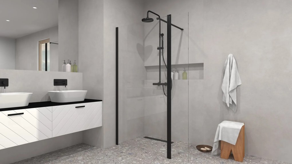 Besco Sprchový kout Walk-In ECO-N BLACK 90x195 (100x195, 110x195, 120x195) - bez vaničky Rozměry (cm): šířka: 90