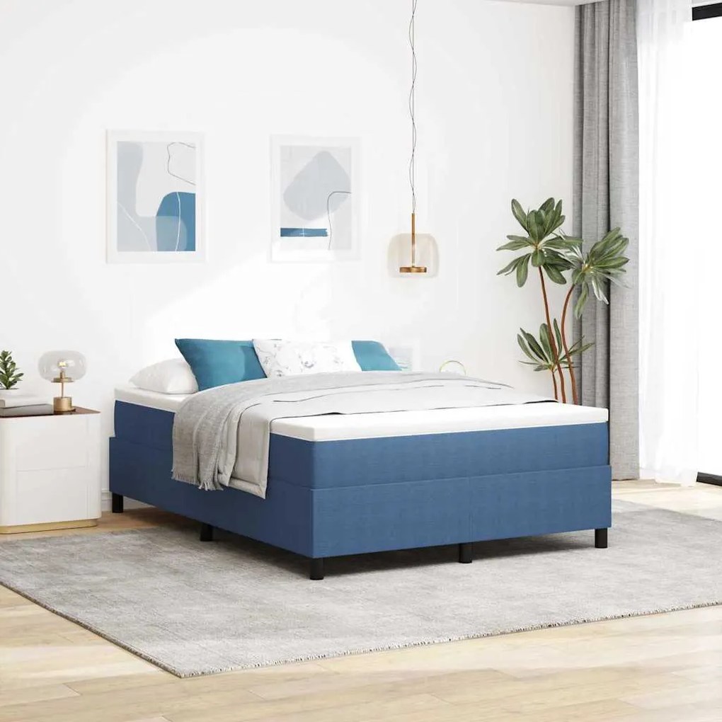 Postel s boxspringem Modrá a bílá 160 x 200 cm Žebrovaná látka 3337475