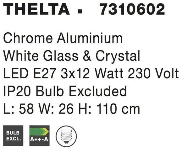 Nova Luce Závěsné svítidlo THELTA chromovaný hliník bílé sklo a křišťál E27 3x12W