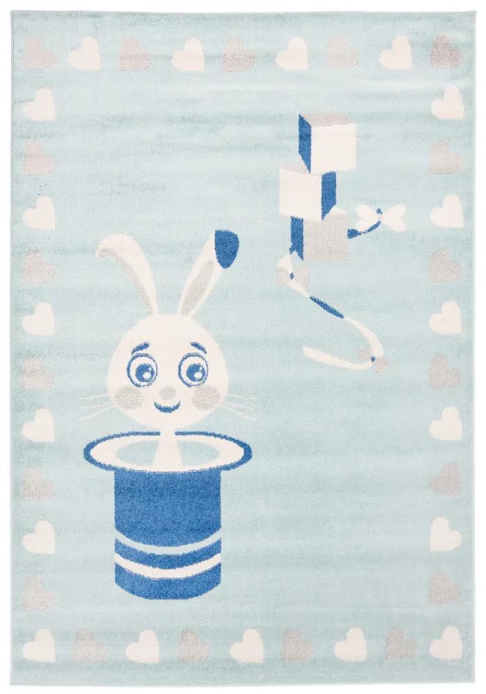 Dětský kusový koberec Králíček v klobouku modrý, Velikosti 140x200cm