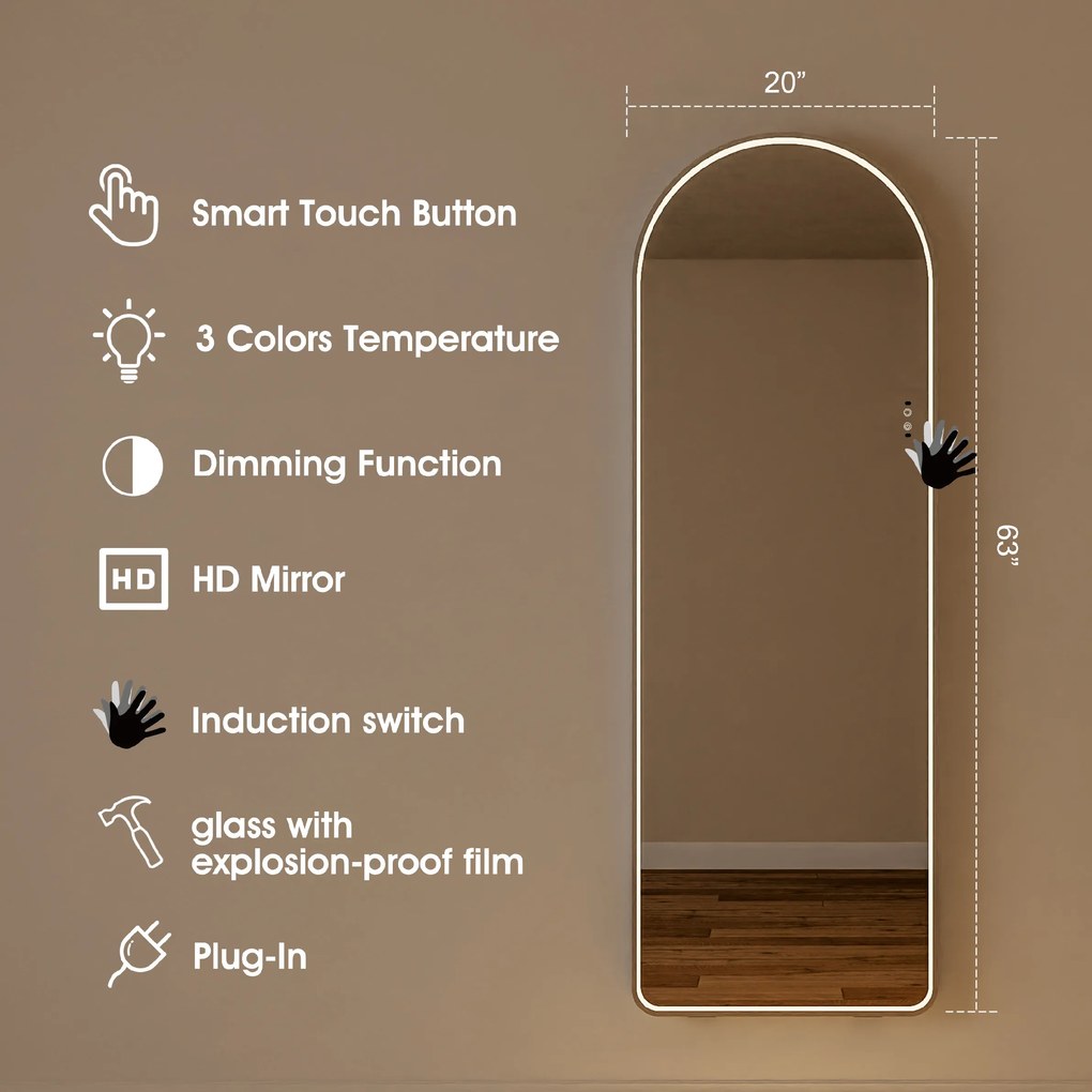 Bezdoteku Zrcadlo volně stojící do šatny s LED osvětlením 150x45 cm LZ2