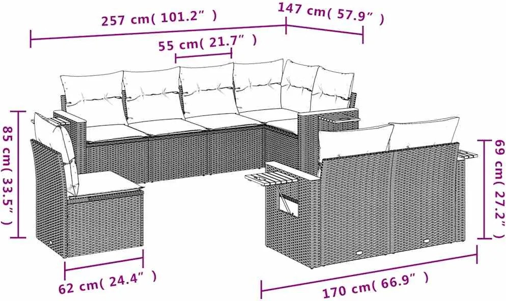 8dílná zahradní sedací souprava s poduškami černá polyratan 3259402