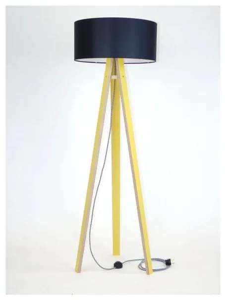 Žlutá stojací lampa s černým stínítkem a černo-bílým kabelem Ragaba Wanda