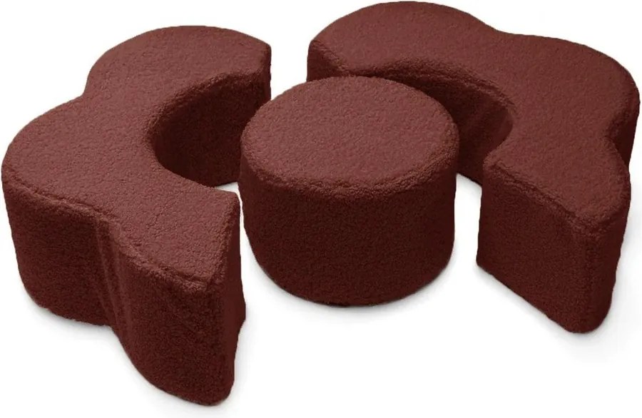 Hnědé pěnové hřiště 3 ks z materiálu bouclé výška 27 cm 88x90 cm – Meowbaby