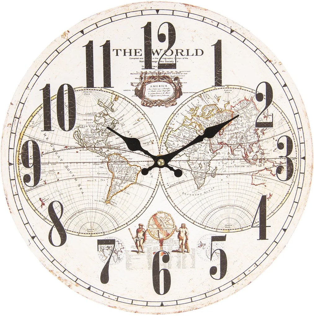 Vintage nástěnné hodiny The World - Ø 34*3 cm / 1*AA