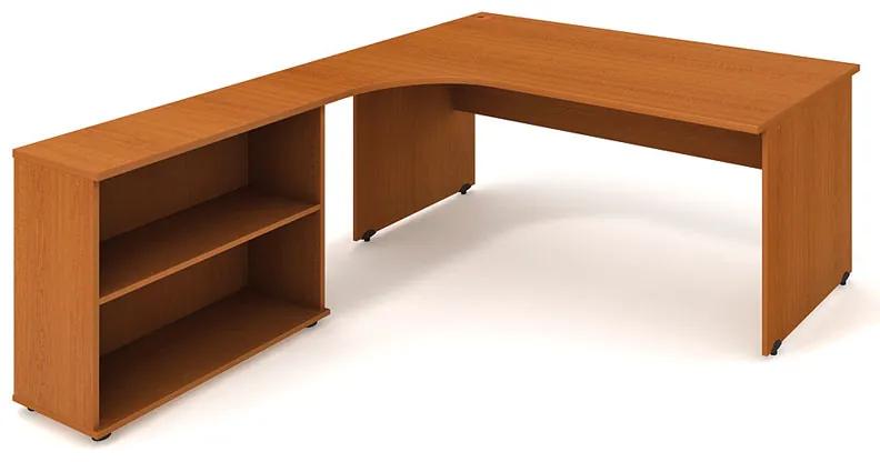 HOBIS Rohový kancelářský psací stůl UNI s policemi, 1800 x 2000 mm, pravý, třešeň