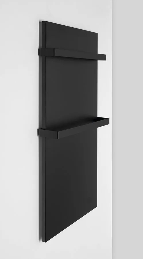 Sapho, ENIS koupelnový sálavý topný panel 600W, 590x1200 mm, držáky ručníků, IP44, černá mat, RH600B-2