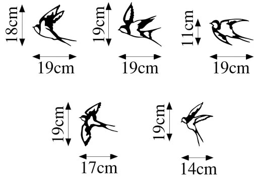 SADA 5x Nástěnná dekorace ptáci kov