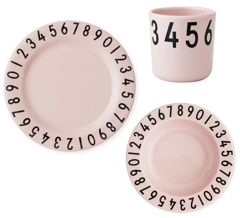 Dětská jídelní sada Numbers růžová – set 3 ks Design Letters