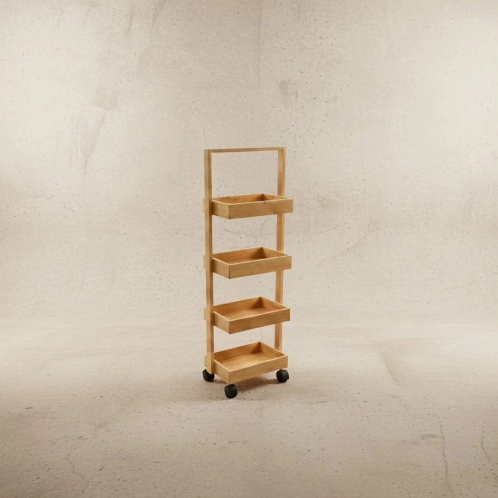 Úzký bambusový regál se 4 košíky VINK, 90 cm