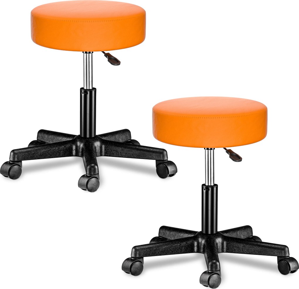 Pojízdná stolička umělá kůže sada 2 ks oranžová 360° otočný
