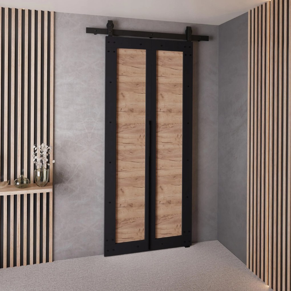 Skládací posuvné dveře QUDIO M2 černý + dub Craft zlatý 70