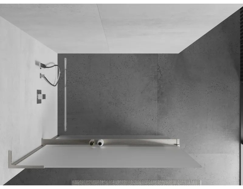 Mexen Kioto+ L, sprchová zástěna Walk-In s poličkou a věšákem 100 x 200 cm, 8mm sklo námraza, broušená ocel profil, 800-100-123-97-30