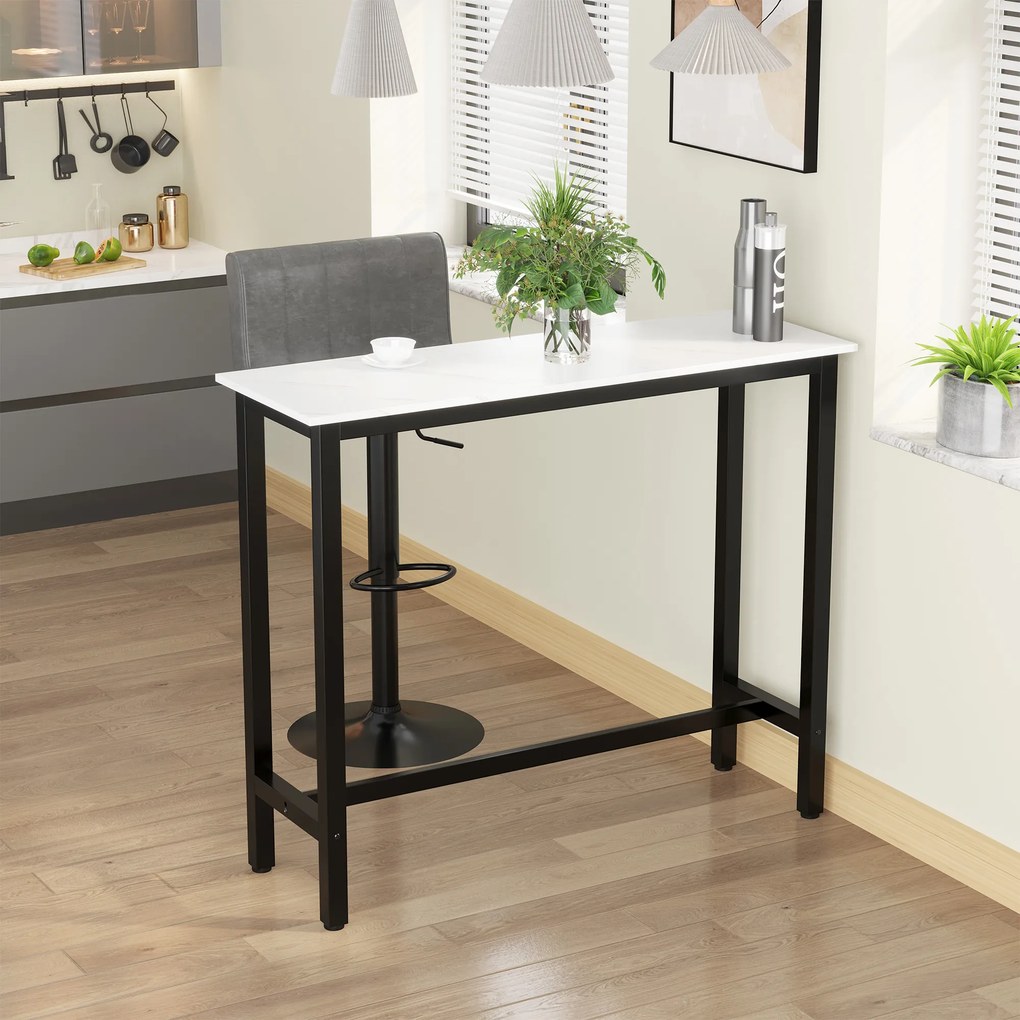 HOMCOM Barový stůl s mramorovým vzhledem, kuchyňský stůl s nastavitelnými nohami do obývacího pokoje, jídelny, ocel 120 x 40 x 100 cm Bílá+Černá