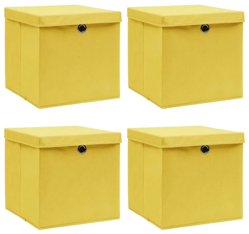 Úložné boxy s víky 4 ks žluté 32 x 32 x 32 cm textil 288366
