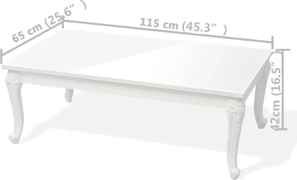 Konferenční stolek 115 x 65 x 42 cm vysoký lesk bílý 243381