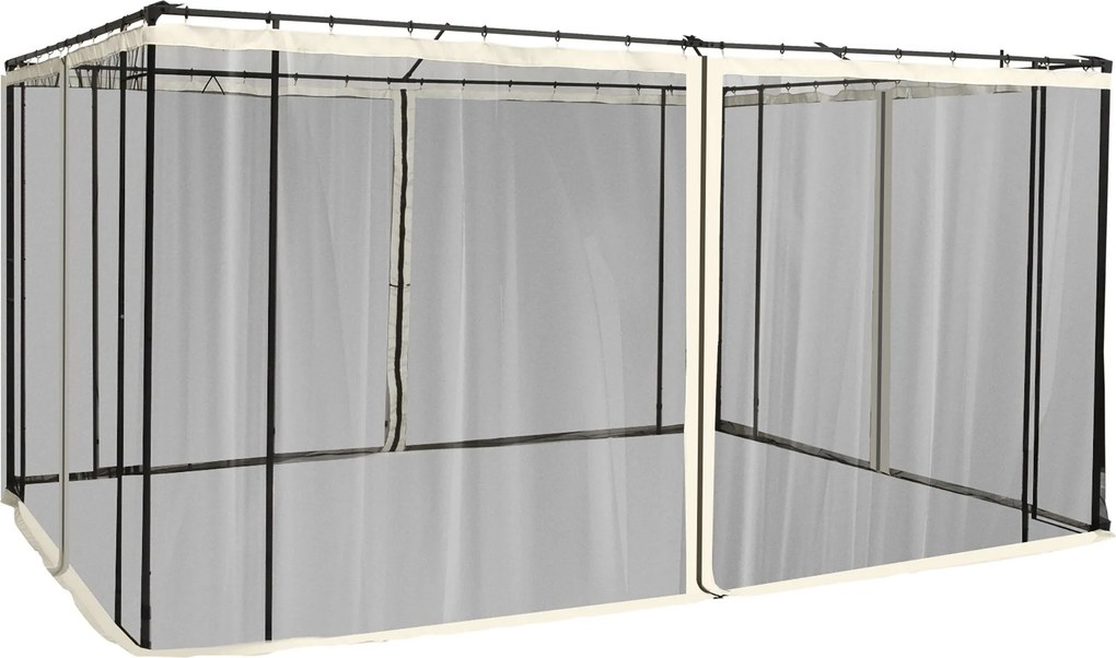 Outsunny 4 boční panely 3,4x2 m pro zahradní altán, síťovina s zipy a kroužky, černá | Aosom