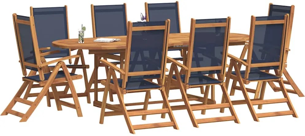 9dílný zahradní jídelní set masivní akáciové dřevo a textilen 3279305
