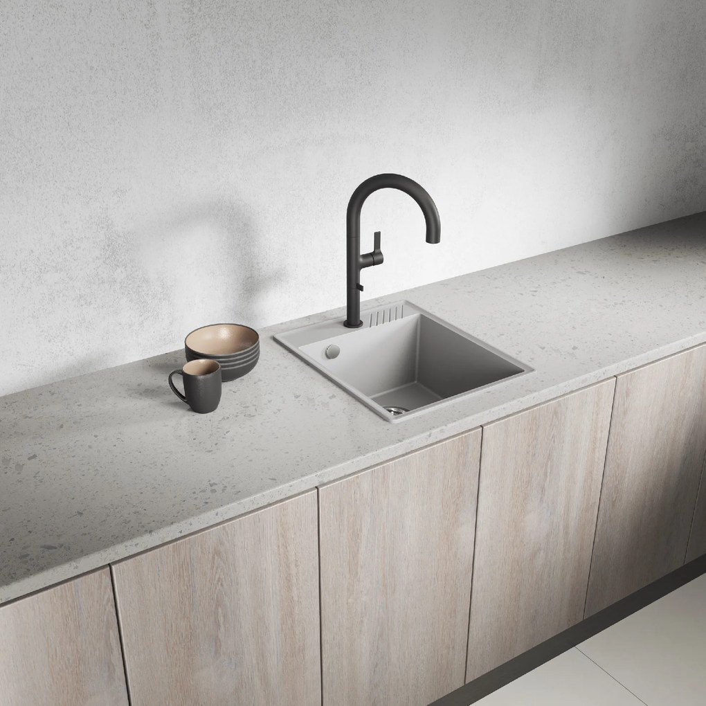 Laveo Hub, 1-komorový granitový dřez 394x485x204 mm, šedá, LAV-SPH_510Y