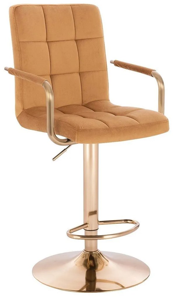 LuxuryForm DESIGN Barová židle VERONA GOLD VELUR na zlaté kulaté podstavě - medová