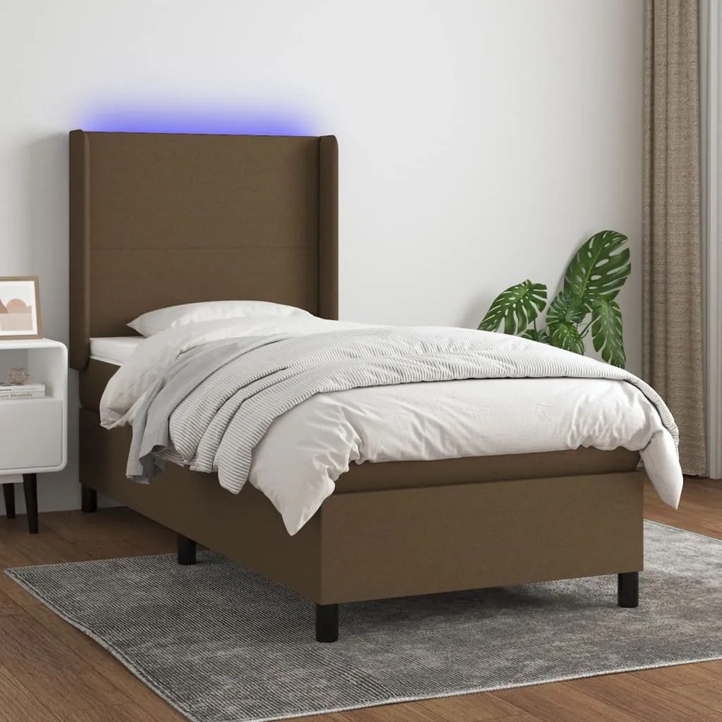 Box spring postel s matrací a LED tmavě hnědá 90x190 cm textil 3138120