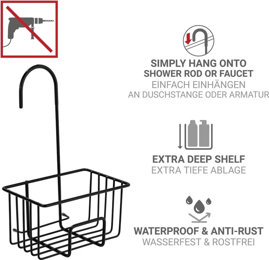 Černá závěsná koupelnová polička z nerezové oceli Milito – Wenko