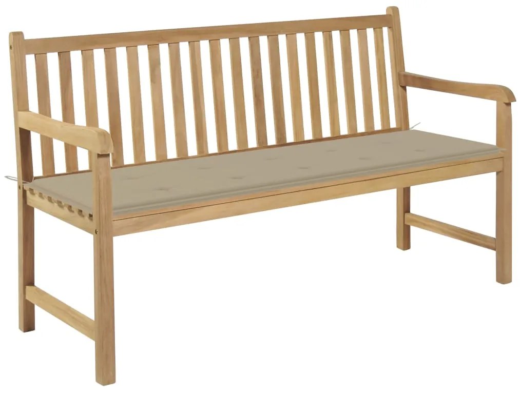 3062706 vidaXL Zahradní lavice s béžovou poduškou 150 cm masivní teak