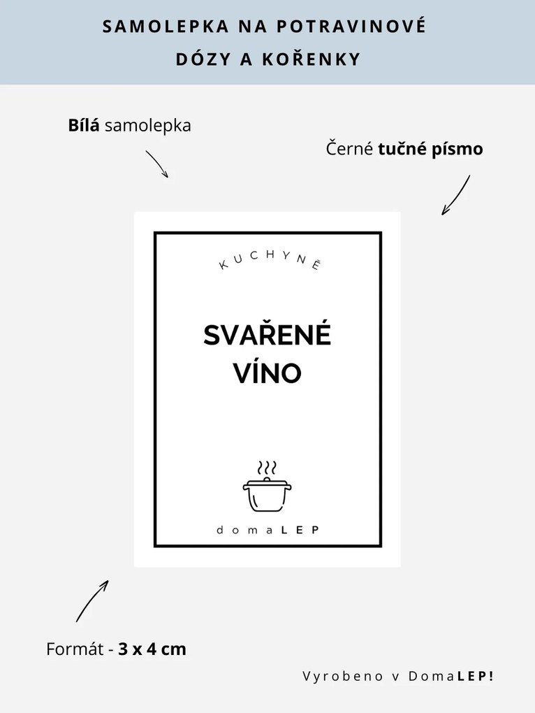 Samolepka na kořenky SVAŘENÉ VÍNO bílá 3 × 4 cm tučné písmo