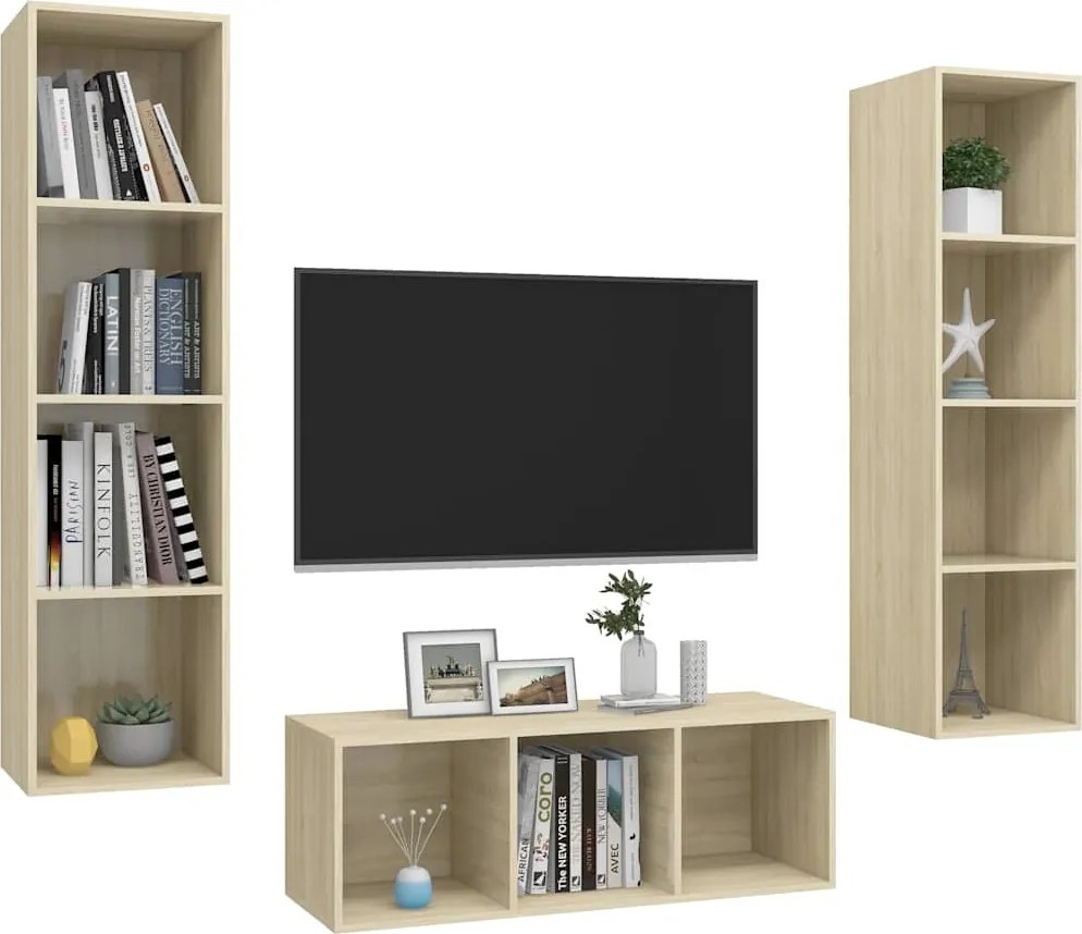 3dílný set TV skříněk dub sonoma kompozitní dřevo 3079757