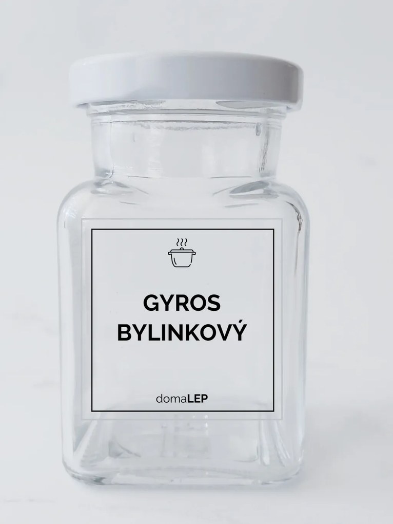 Samolepka na kořenky GYROS BYLINKOVÝ průhledná 5 × 5 cm tučné písmo