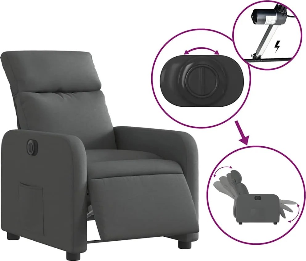 Elektrické polohovací křeslo tmavě šedé textil 3206682