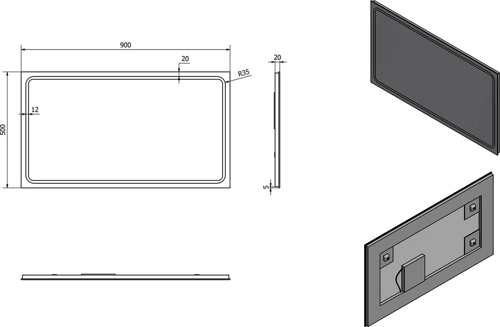 Sapho Sapho, GEMINI LED podsvícené zrcadlo 900x500mm, GM090