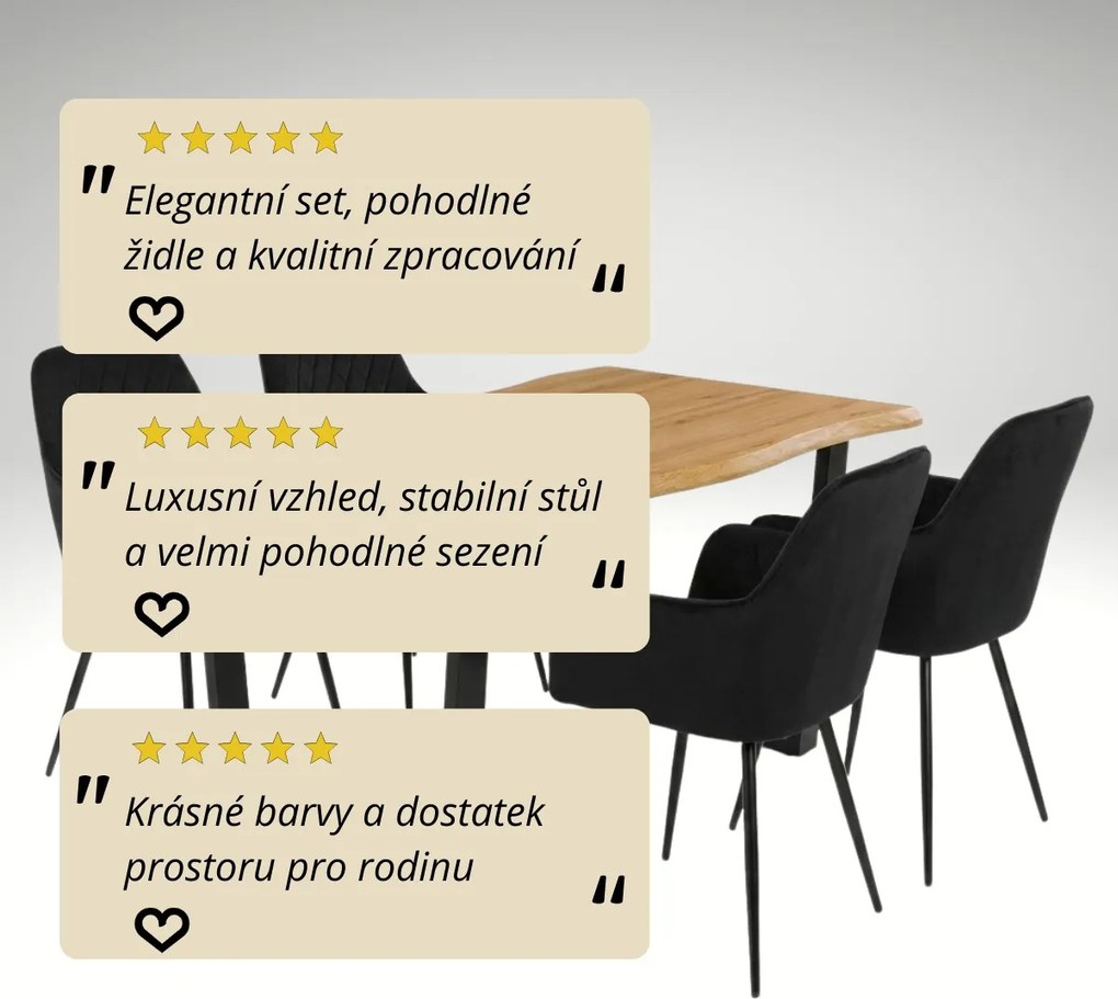Vikio Jídelní set pro 4 osoby 160x90 cm dub noha U černá židle s područkami VJS166-4C
