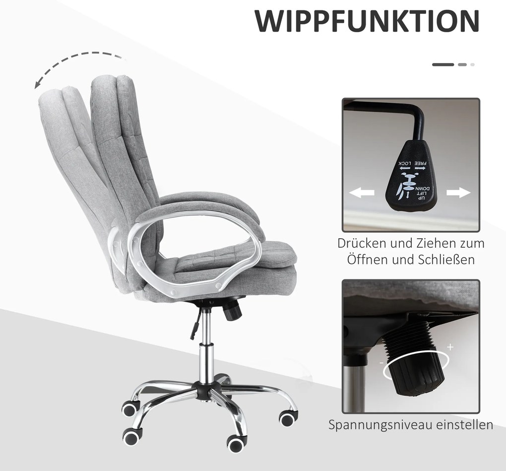 HOMCOM Kancelářská židle Vinsetto ergonomická s nastavitelnými područkami, výškově nastavitelná, houpací funkce, černá, len, 64x75x111-121 cm | Aosom…