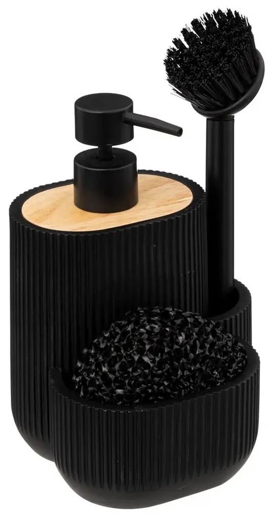 Dávkovač mýdla Blackwood, černá/s dřevěnými prvky, 500ml