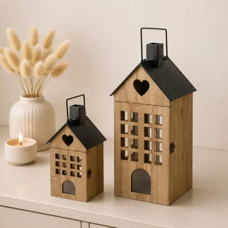 Dřevěná lucerna Home sweet home 56 cm - větší