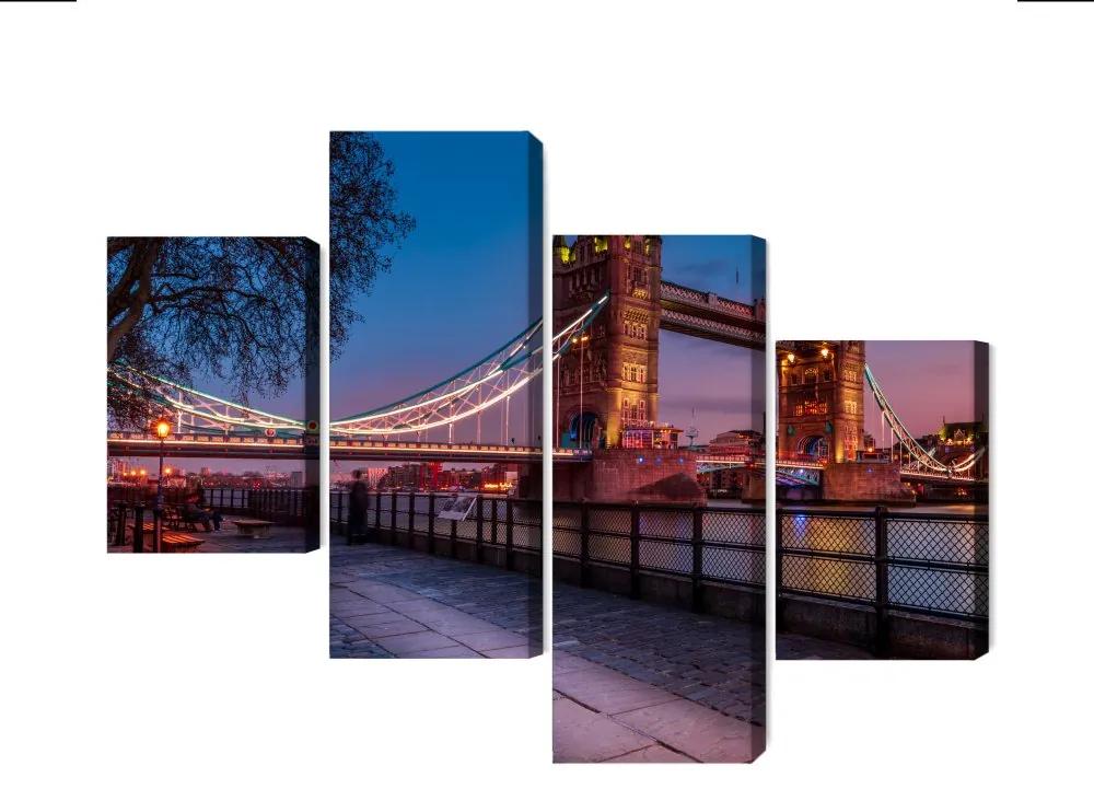 Vícedílný obraz Tower Bridge V Londýně Při Západu Slunce Nedostatek Nedostatek Přírodní plátno 240x150