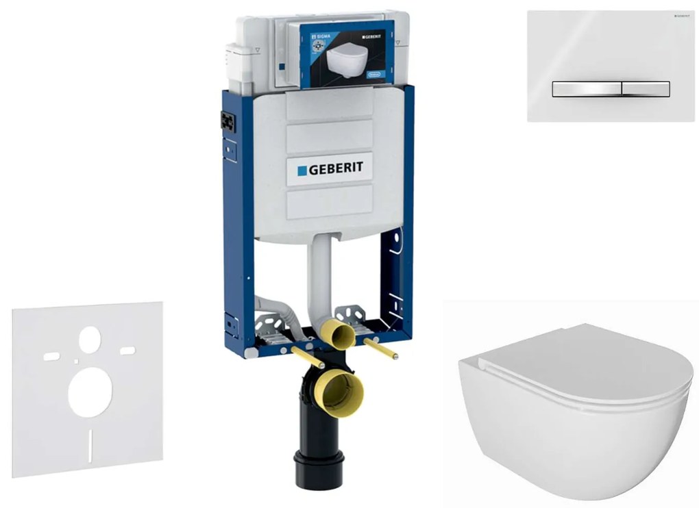 Geberit Kombifix - Set předstěnové instalace, klozetu Oudee a sedátka softclose, tlačítko Sigma50, chrom/alpská bílá SANI15CA3123