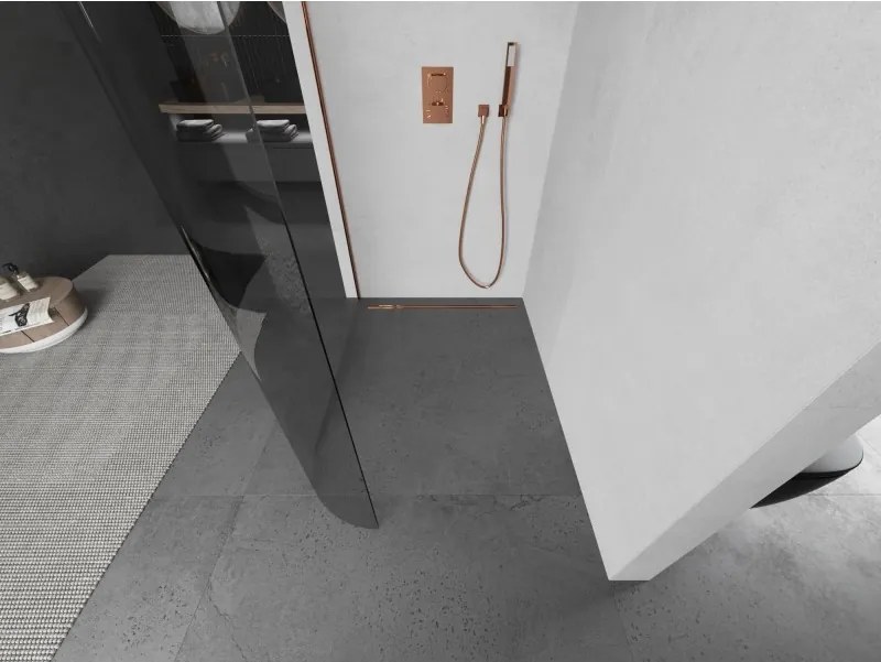 Mexen Kioto L, sprchová zástěna Walk-In 110 x 200 cm, 8mm čiré sklo, růžové zlato profil, 800-110-103-60-06