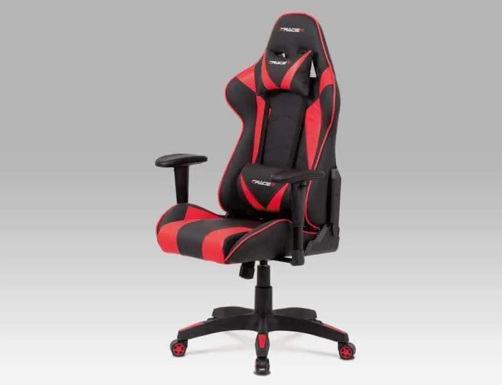 Autronic Kancelářská židle KA-F03 RED - červená koženka / černá látka