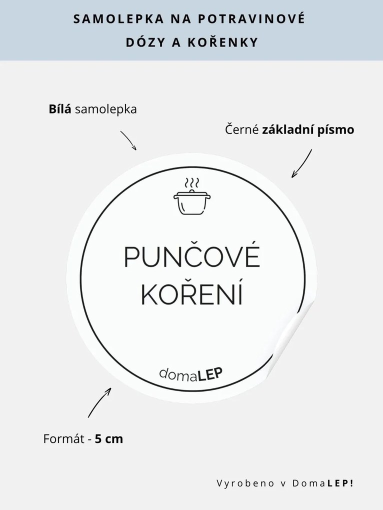 Samolepka na kořenky PUNČOVÉ KOŘENÍ bílá 5 cm základní písmo