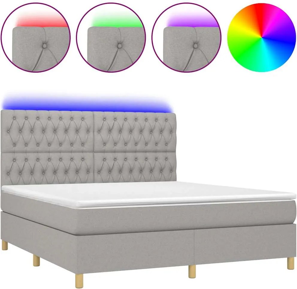 Box spring postel s matrací a LED světle šedá 160x200 cm textil 3135685