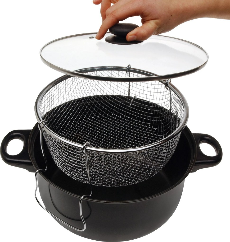 Fritovací hrnec na smažení s košíkem a skleněným víkem, 26 cm