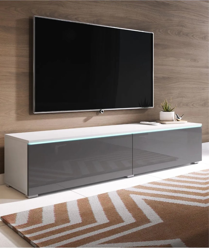 TV stolek LED 140 cm závěsný nebo stojící bílý/šedý lesk Lowboard D