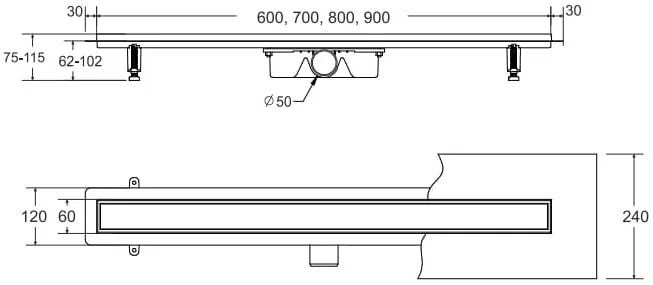 Besco Virgo Duo odtokový žlab, grafit Délka žlabu: 90cm