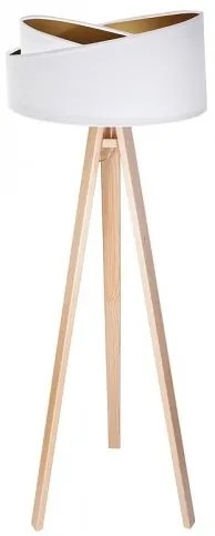 Timberlight Stojací lampa Awena bílá + zlatý vnitřek + dřevěné nohy