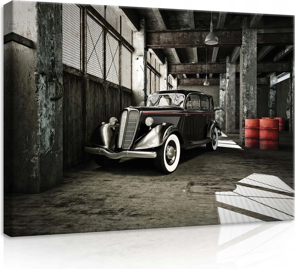 Obraz 70x50 Retro auto klasik industriální loft garáž beton kov nostalgie
