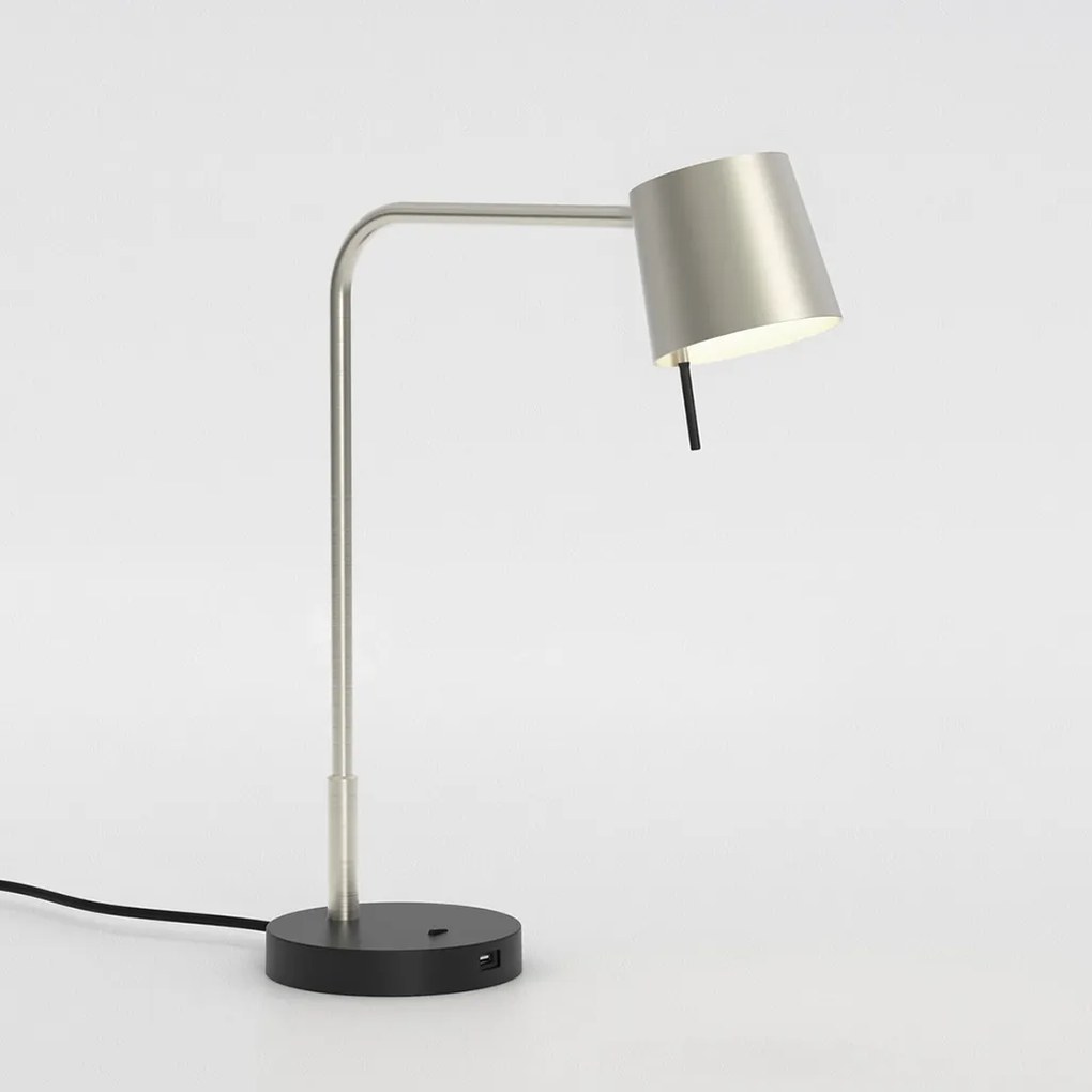 Stylová stolní lampa s USB Miura  Stylová stolní lampa s USB Miura Noha: Nikl matný, Stínítko: Nikl matný