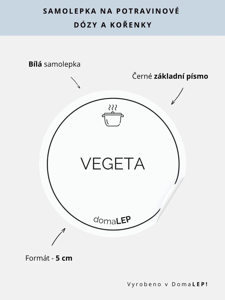 Samolepka na kořenky VEGETA bílá 5 cm základní písmo